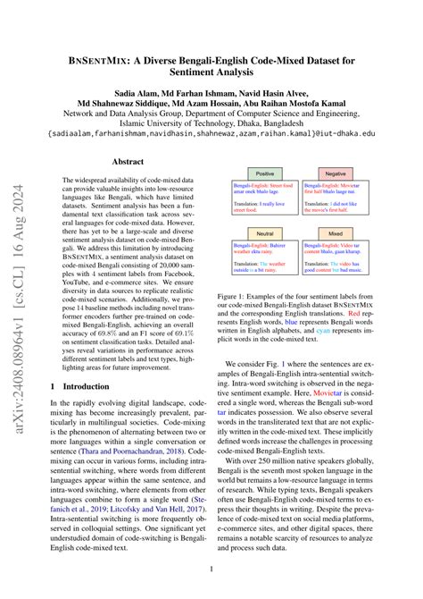 Pdf Bnsentmix A Diverse Bengali English Code Mixed Dataset For