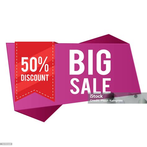 Diskon 50 Big Sale Ungu Banner Red Ribbon Vector Image Ilustrasi Stok