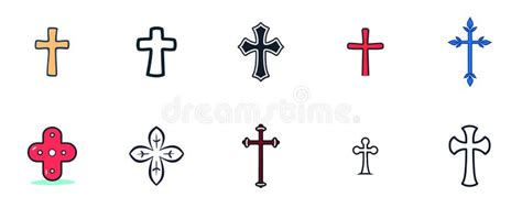 Cross Array Symbolism In Various Styles And Colors Stock Vector