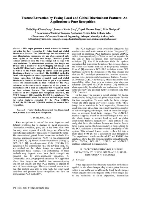 Pdf Feature Extraction By Fusing Local And Global Discriminant Features An Application To