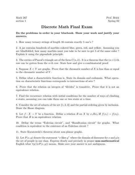 Strings Discrete Math Exam Docsity