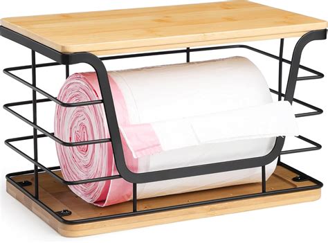 Extra Large Trash Bag Holder Dispenser With Bamboo Top Wall Mounted