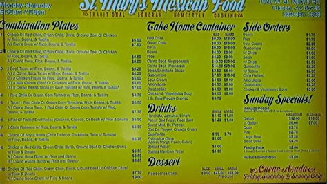 Menu At St Marys Mexican Food Restaurant Tucson