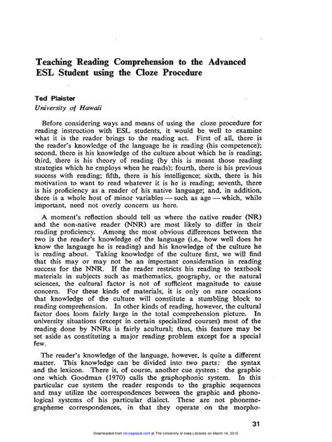 Plaister 1973 Download Free Pdf English As A Second Or Foreign