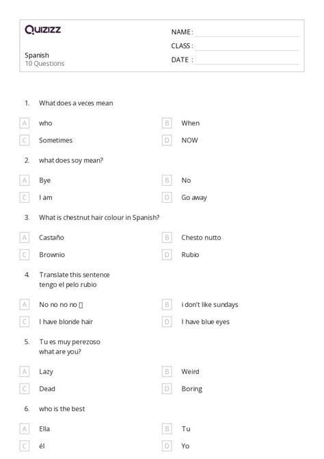 50 Spanish Worksheets For 1st Class On Quizizz Free And Printable