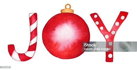 붉은 색에 기쁨 비문 단어 사탕 지팡이 크리스마스 트리 장난감 볼의 형태로 편지 휴가 응원과 축 하의 정신 크리스마스에 대한 스톡 벡터 아트 및 기타 이미지 Istock
