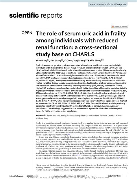Pdf The Role Of Serum Uric Acid In Frailty Among Individuals With