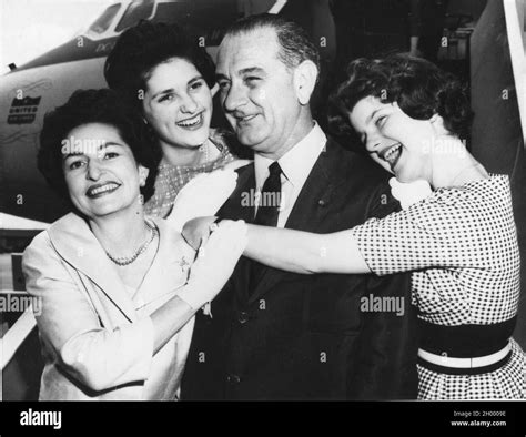 Senator Lyndon B Johnson Is Embraced By His Wife Lady Bird Left And Their Daughters Lynda