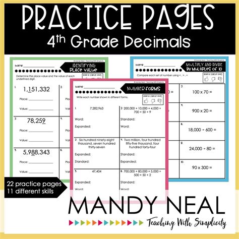 Fourth Grade Decimal Worksheets Printable
