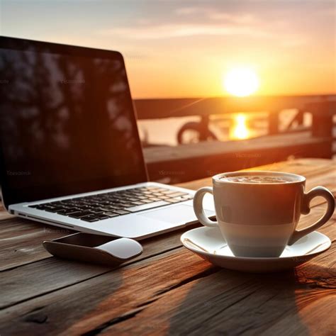 Premium Photo Illustration Of Computer Coffee Computer Coffee Mug And