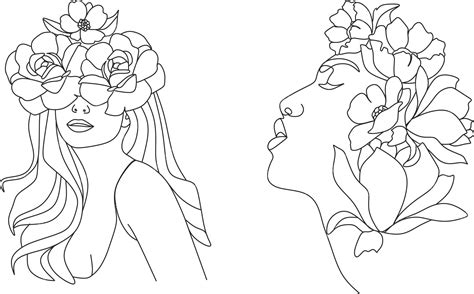 Rostro De Mujer Con Flores Line Art Logotipo De Belleza Femenina