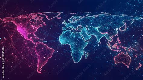 World Map Illustration Interconnected Nodes Global Connectivity And Geospatial Data Mapping