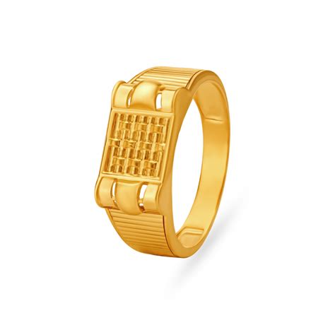 Mesh Pattern Gold Mens Finger Ring