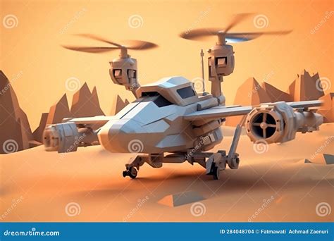 Military Future Helicopter Fighter Attack Concept 3d Low Poly Illustration Generative Ai Stock