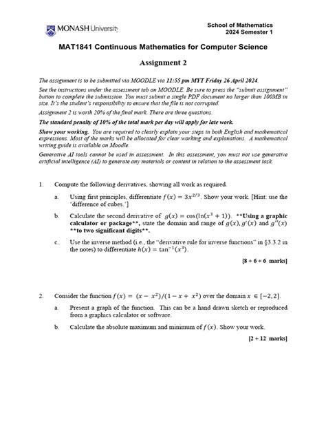 Mat1841 2024 2 Assignment 2 Pdf Derivative Function Mathematics