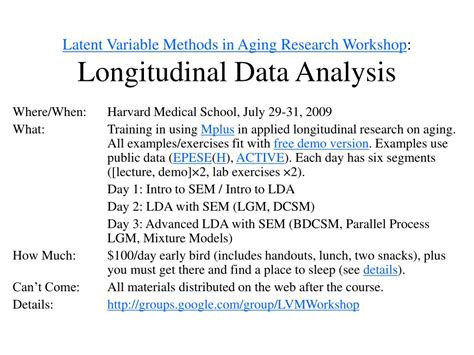 Ppt Latent Variable Methods In Aging Research Workshop Longitudinal