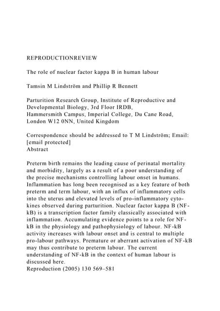 Reproductionreviewthe Role Of Nuclear Factor Kappa B In Hudocx
