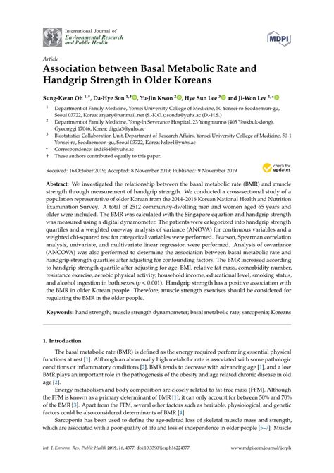Pdf Association Between Basal Metabolic Rate And Handgrip Strength In Older Koreans