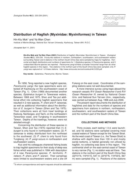 Pdf Distribution Of Hagfish Myxinidae Myxiniformes In Taiwan