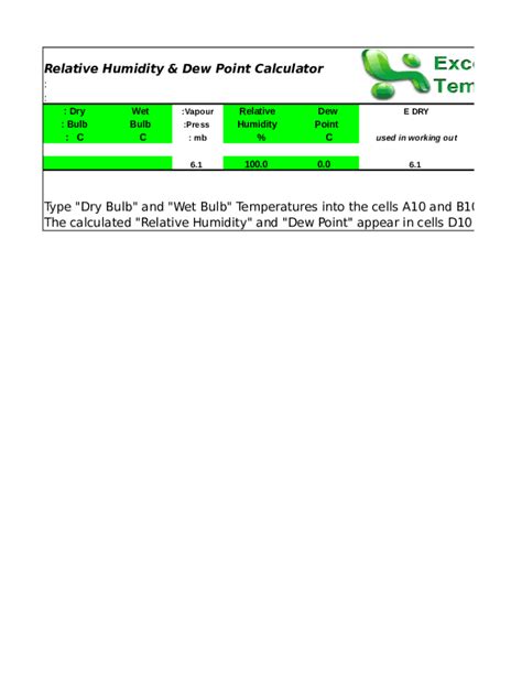 Dew Point Calculator Excel Form Fill Online Printable Fillable