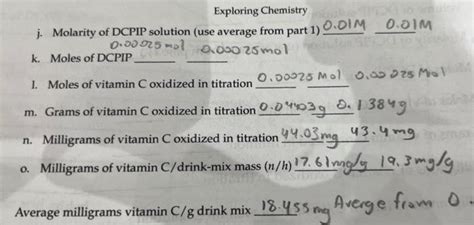 Solved 1 Standardization Of Dcpip Solution Average Molarity