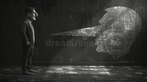 Deceptive Politician Confronting Pinocchio Shadow In Dramatic Scene