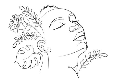 Modern Line Art Face Drawing Contemporary Female Face Hand Drawn