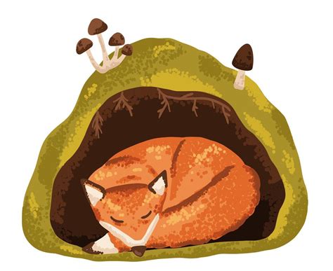 Cute Fox Sleeping In Underground Den Animal Hole Home In Forest Drawn