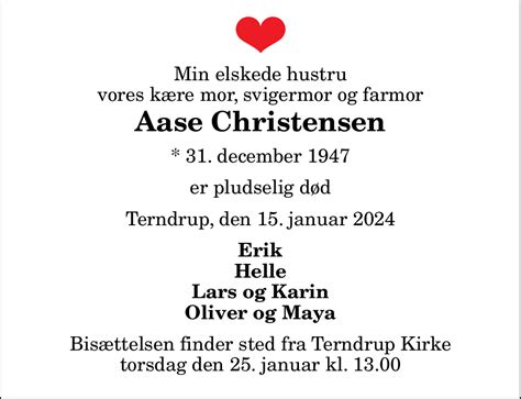 Dødsannonce For Aase Christensen Nordjyskedk