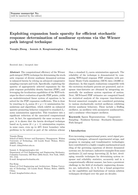 Pdf Exploiting Expansion Basis Sparsity For Efficient Stochastic Response Determination Of