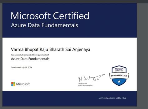 Earned Microsoft Certified Azure Data Fundamentals Bharath Varma
