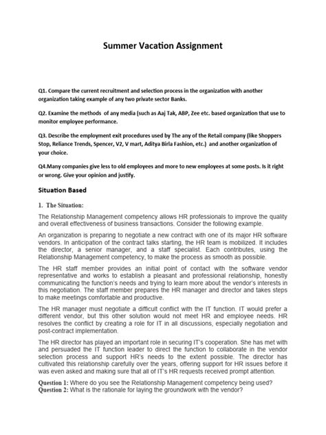 Summer Vacation Home Work Pdf Employment Negotiation