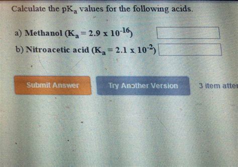 solved calculate the pk a values for the following acids