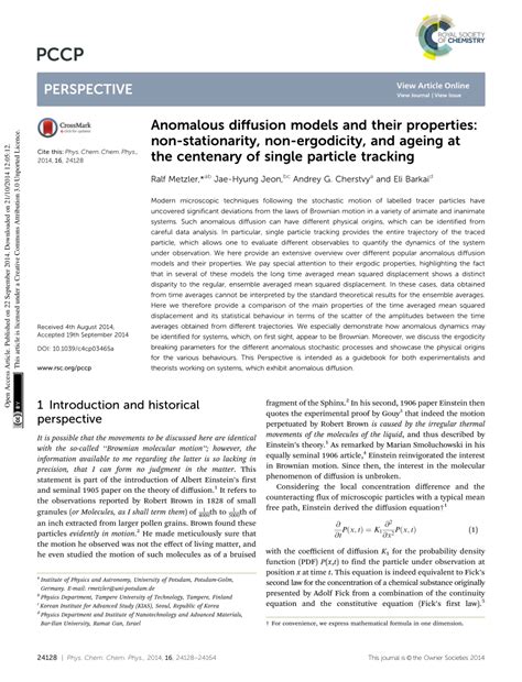 Pdf Anomalous Diffusion Models And Their Properties Non Stationarity Non Ergodicity And
