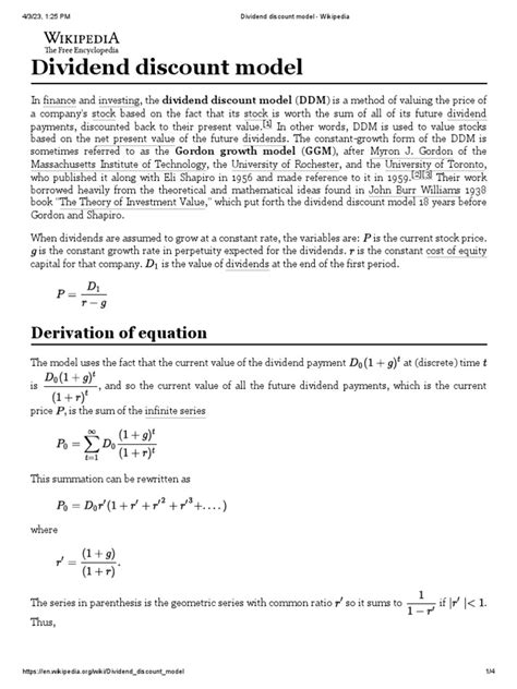dividend discount model wikipedia pdf stock market market