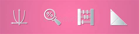 set paper cut graph schedule chart diagram magnifying glass with