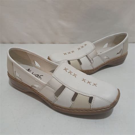 Rieker Loafers Shoes Whitetan Leather Slip On Womens Gem