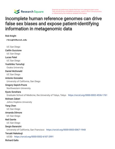 Pdf Incomplete Human Reference Genomes Can Drive False Sex Biases And