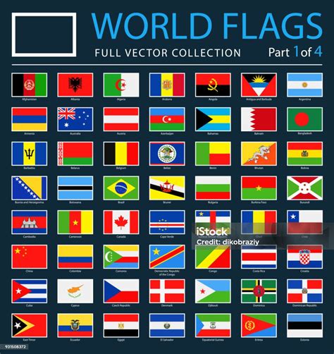 World Flags Vector Rectangle Flat Icons On Dark Background Part 1 Of 4