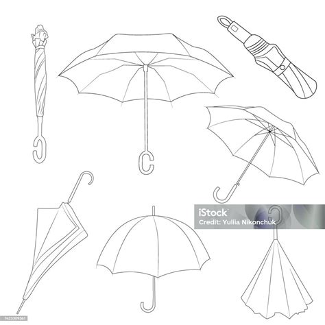 Dessin Vectoriel Illustration Doodle Parapluie Contour Noir Et Blanc