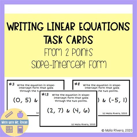 Writing Linear Equations In Slope Intercept Form From Two Points Algebra Writing Linear