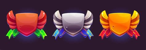 Free Vector Game Award Shields With Wings And Ribbons