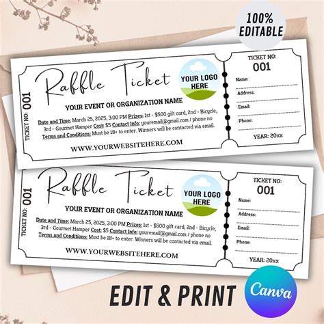 Custom Raffle Ticket Template Editable Event Ticket Printable