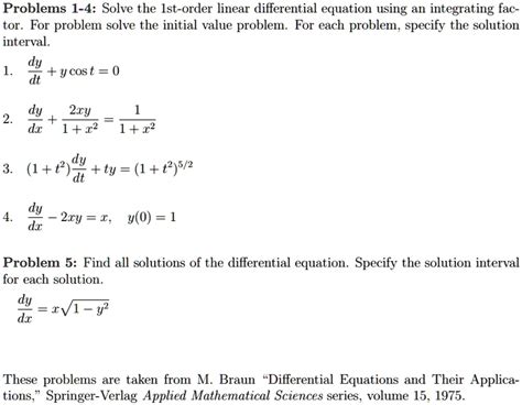 Problems 1 4 Solve The Ist Order Linear Differential Equation Using An