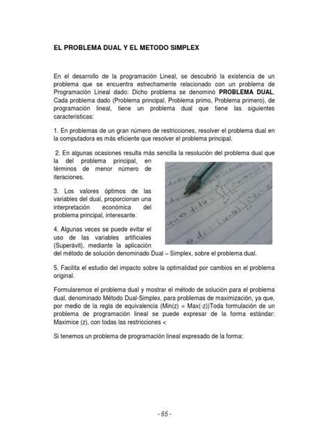 El Problema Dual Y El Método Simplex Pdf Pdf Programación Lineal