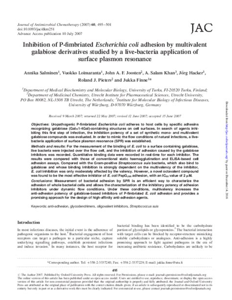 Pdf Inhibition Of P Fimbriated Escherichia Coli Adhesion By