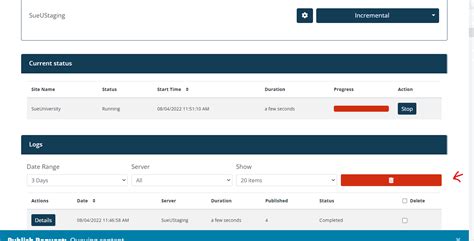 incremental publishing the logs do not automatically refresh after an