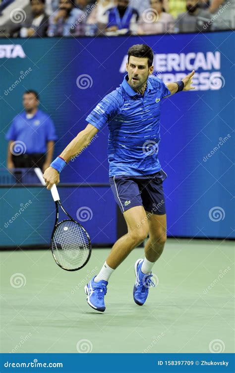 Grand Slam Champion Novak Djokovic Of Serbia In Action During The 2019 Us Open Round Of 16 Match