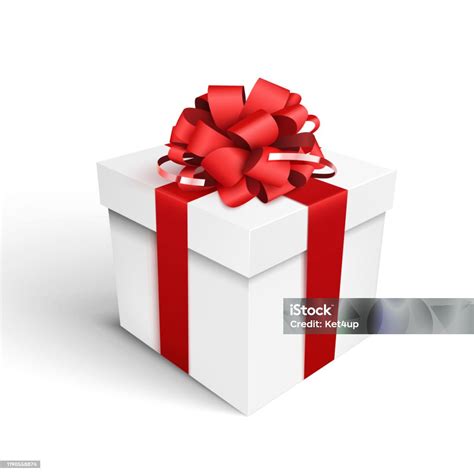 빨간 리본과 활 선물 상자 벡터 3d 일러스트레이션 공단에 대한 스톡 벡터 아트 및 기타 이미지 공단 기념일 나비매듭