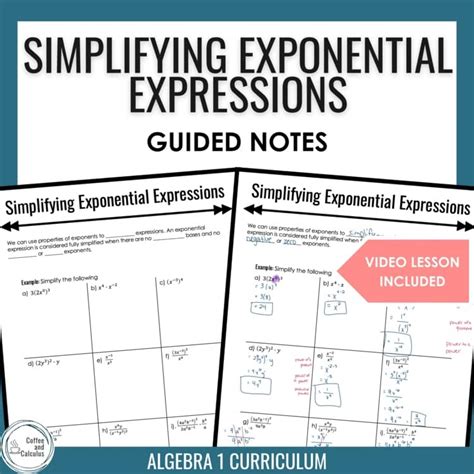 Simplifying Exponential Expressions Guided Notes 8th Grade Prealgebra